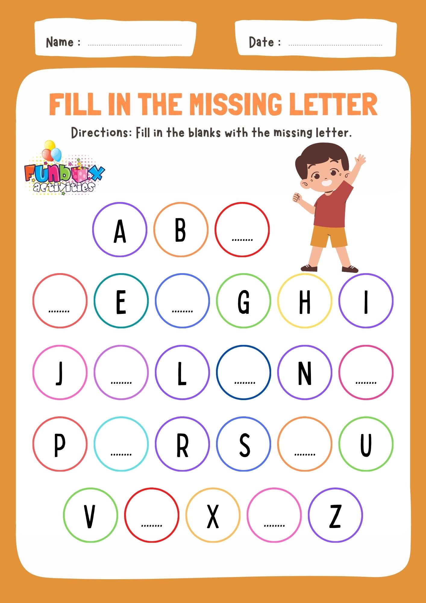 Fill In The Missing Letter FREE Printable Activity – funbox.com.au