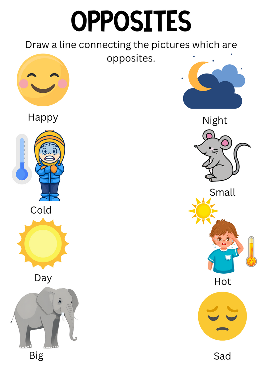 Identifying Opposites FREE Printable Activity – funbox.com.au