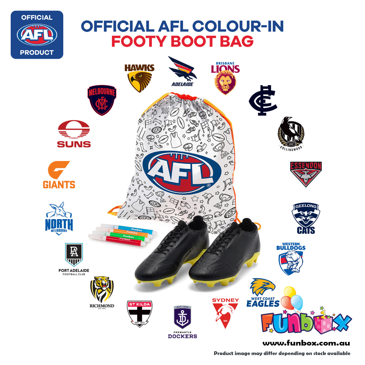 AFL Colour-In Footy Boot Bag - Choose Your Team! (10-PACK) – funbox.com.au