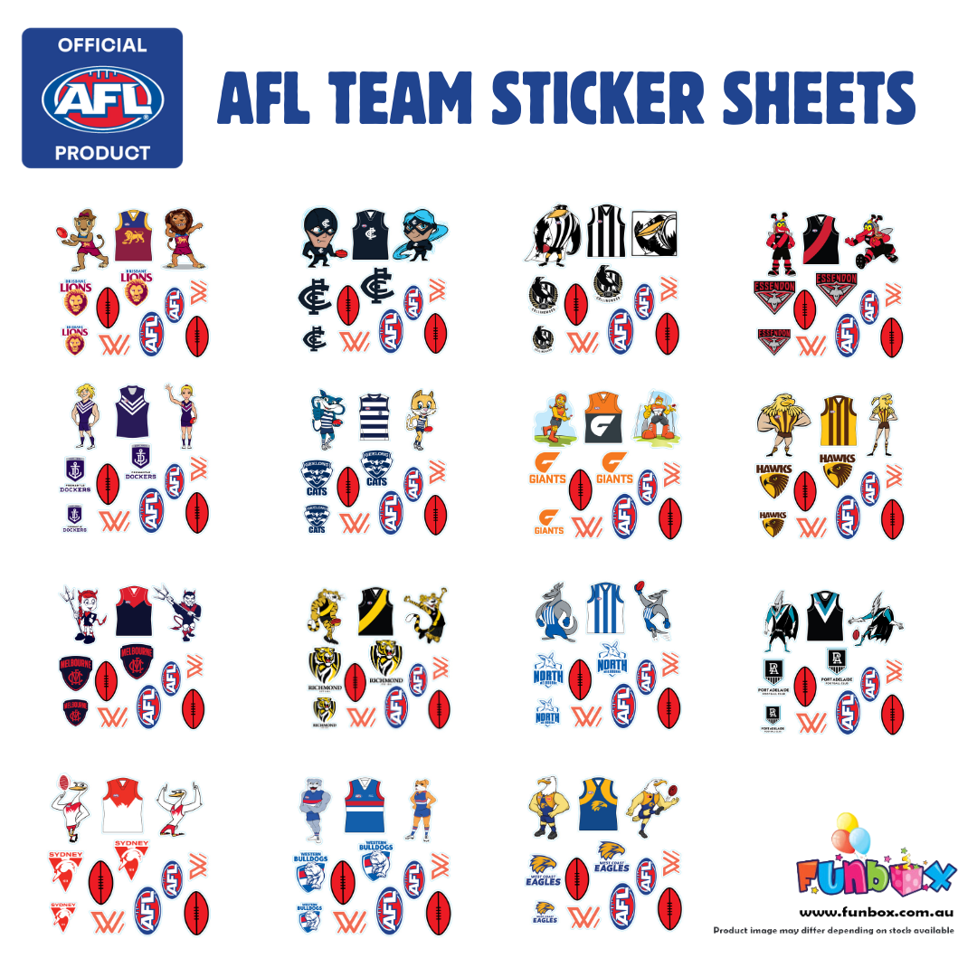 AFL Licensed Individual Team Sticker Sheets - Choose Your Team! (BULK ...