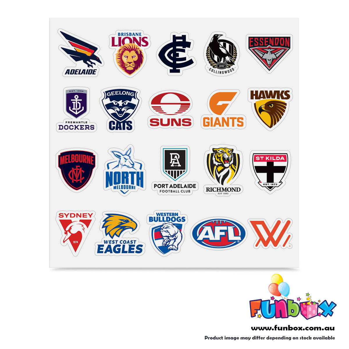 AFL Licensed Team Sticker Sheet (15 x 15cm) – funbox.com.au