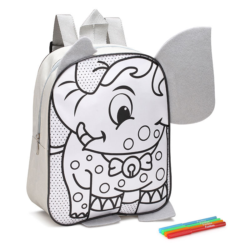 Colour-Me-In Elephant Backpack with Markers – funbox.com.au